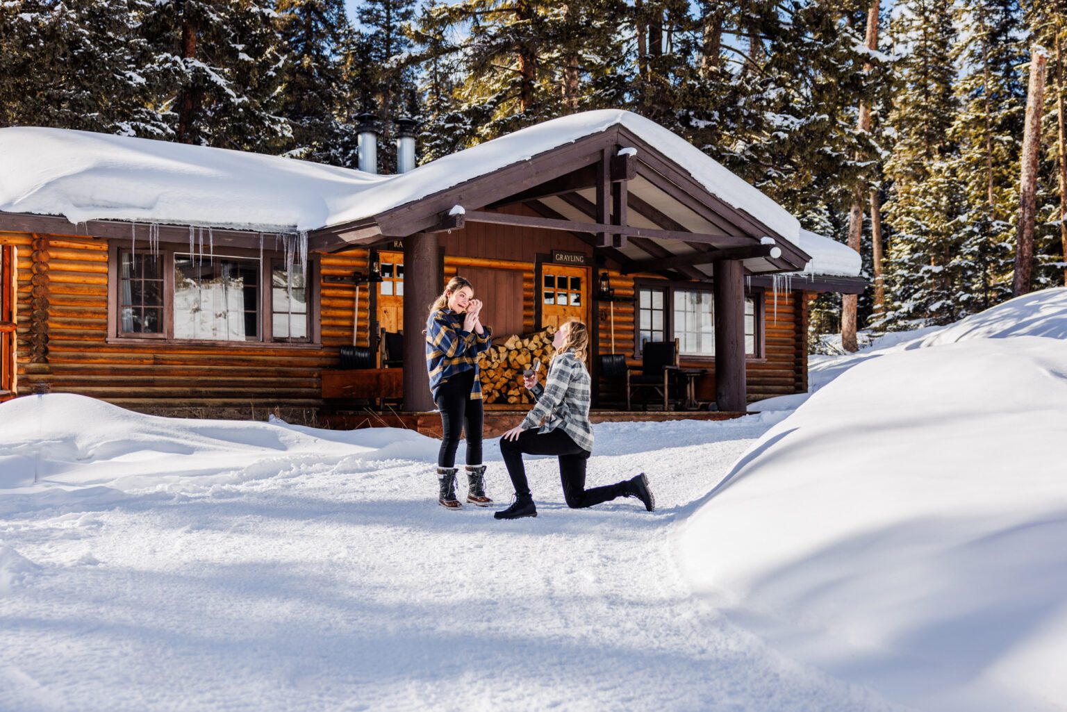 winter surprise proposal Big Sky
